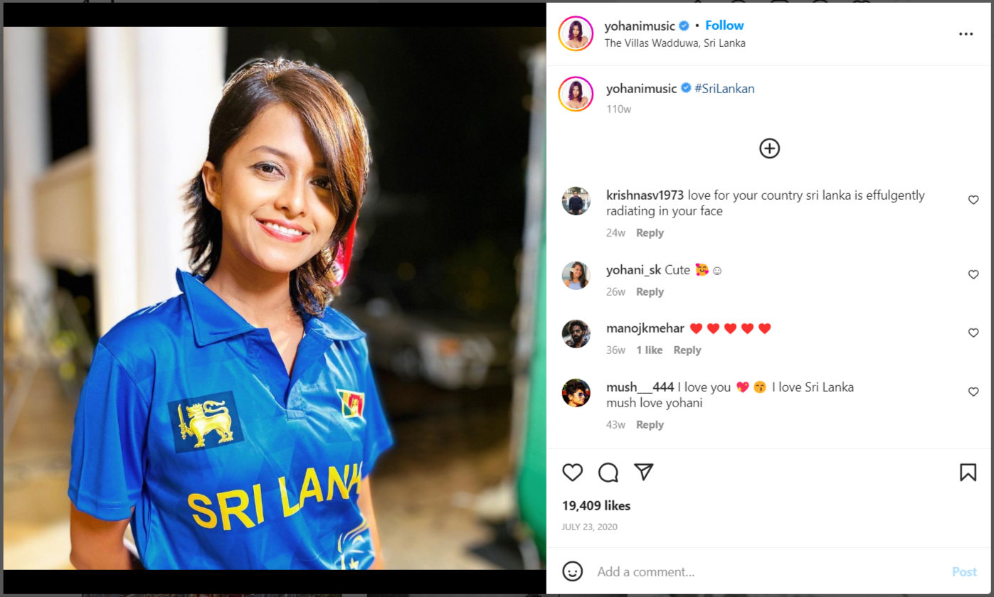 Yohani donned in Indian colours, supporting the Indian Cricket Team ...