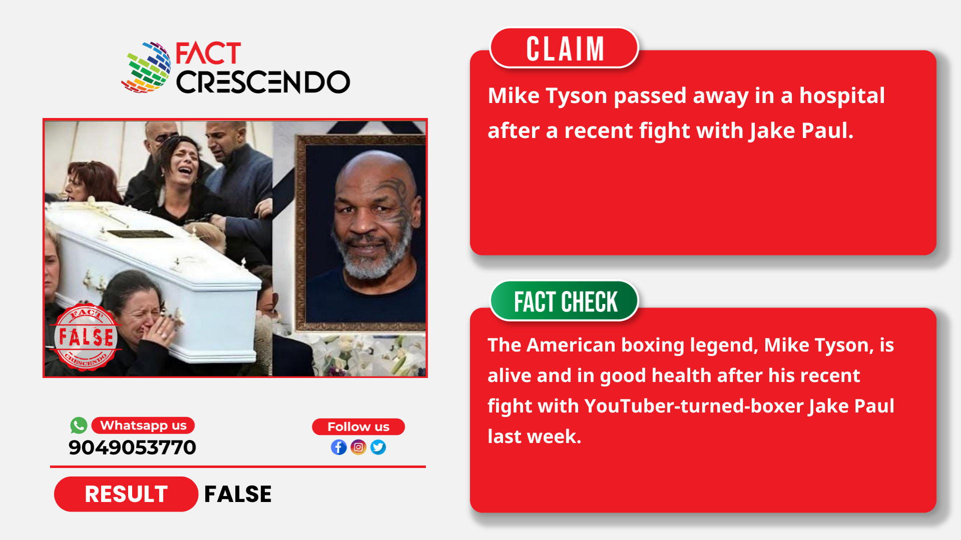 False Rumor Claims Mike Tyson Died After Recent Fight with Jake Paul ...