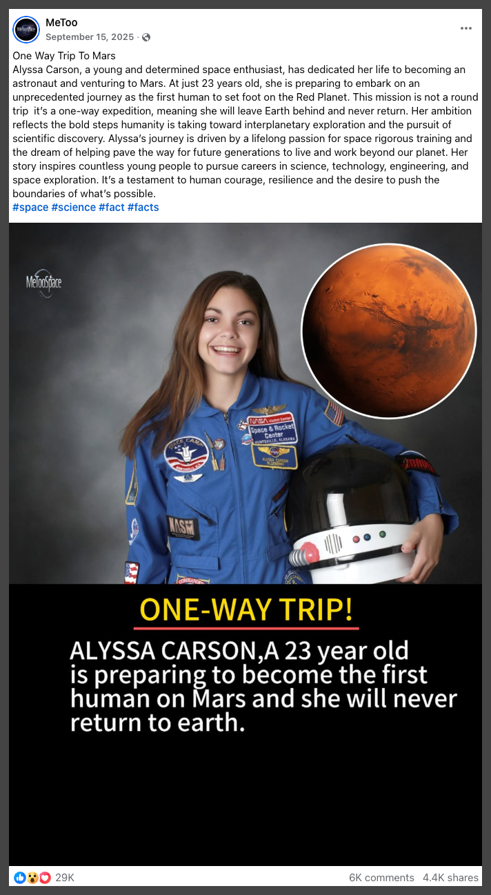 Alyssa Carson Has NOT Been Selected for a One-Way Mars Mission - Fact ...